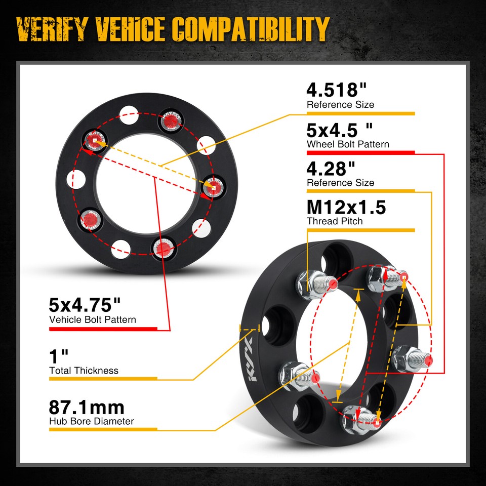 (4) 1" Wheel Adapters 5x120 to 5x114.3 12x1.5 Studs 25mm Thick 5x4.75 ...