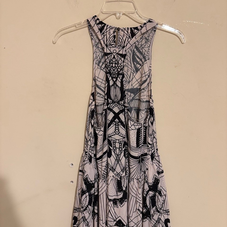 Women's Free People La Mar High Low Dress XS White Black Geometric ...
