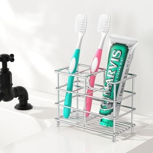 Toothbrush Holder Stainless Steel Toothpaste Razor Stand Rack Bathroom ...