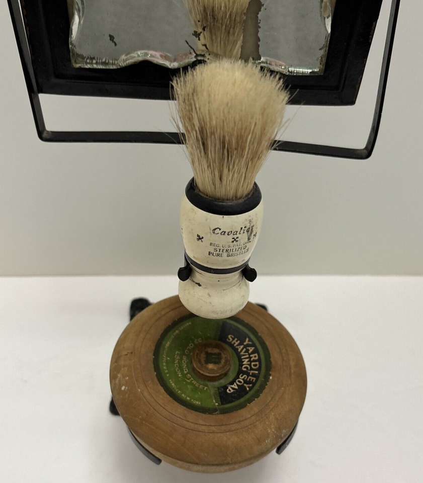 Vtg Antique Tilt Mirror Shaving Stand Pie Crust Edge Cast Base Brush ...