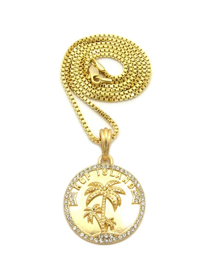 New RGF ISLAND Round Pendant & 24" Box/Rope Chain Hip Hop Necklace ...