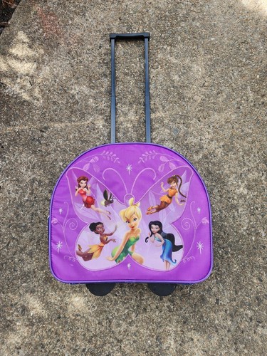 Disney Tinkerbell Fairy Purple Glitter Rolling Suitcase Luggage Bag ...