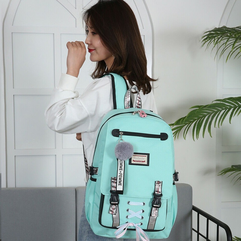 Women Canvas Backpack Girls School Bag Waterproof w/Anti Theft USB Port ...