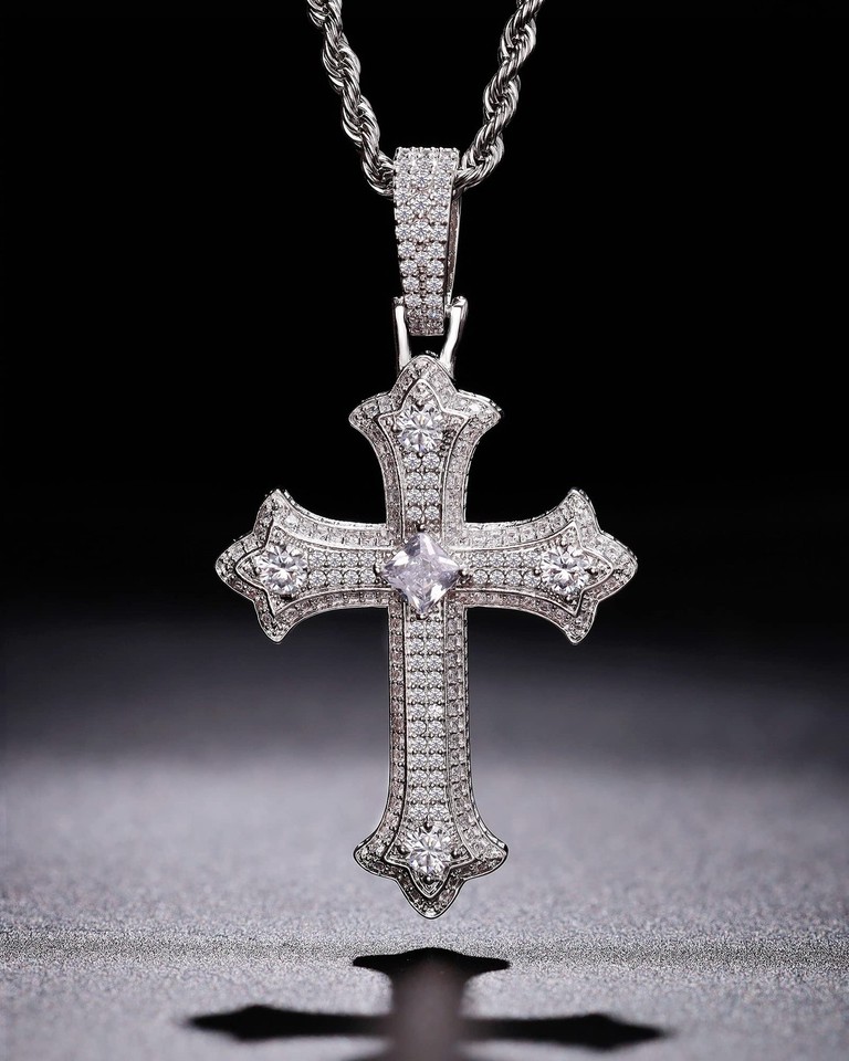 Gothic Iced Out Diamond Jesus Cross Necklace with 24" Stainless Steel ...