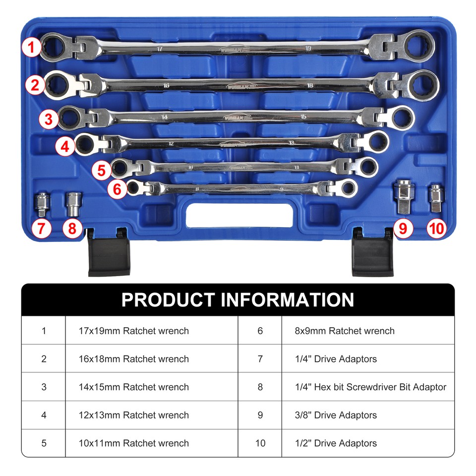 Flex-Head Extra Long Ratcheting Wrenches Double Box End Wrench Set, 4 ...