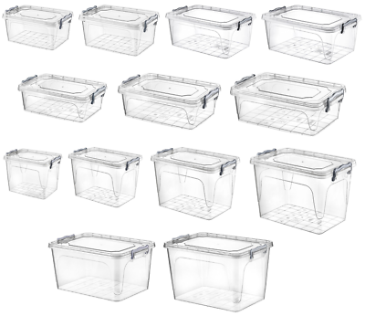 Clear Plastic Storage Box with Lid Kitchen Food Office Stackable ...