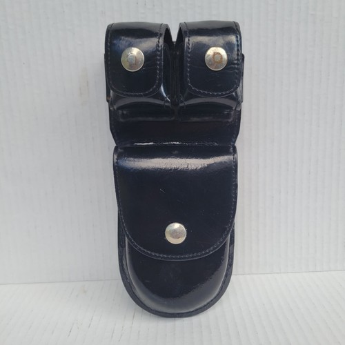 Double Speedloader & Handcuff Pouch Black Patent Leather Police Officer ...