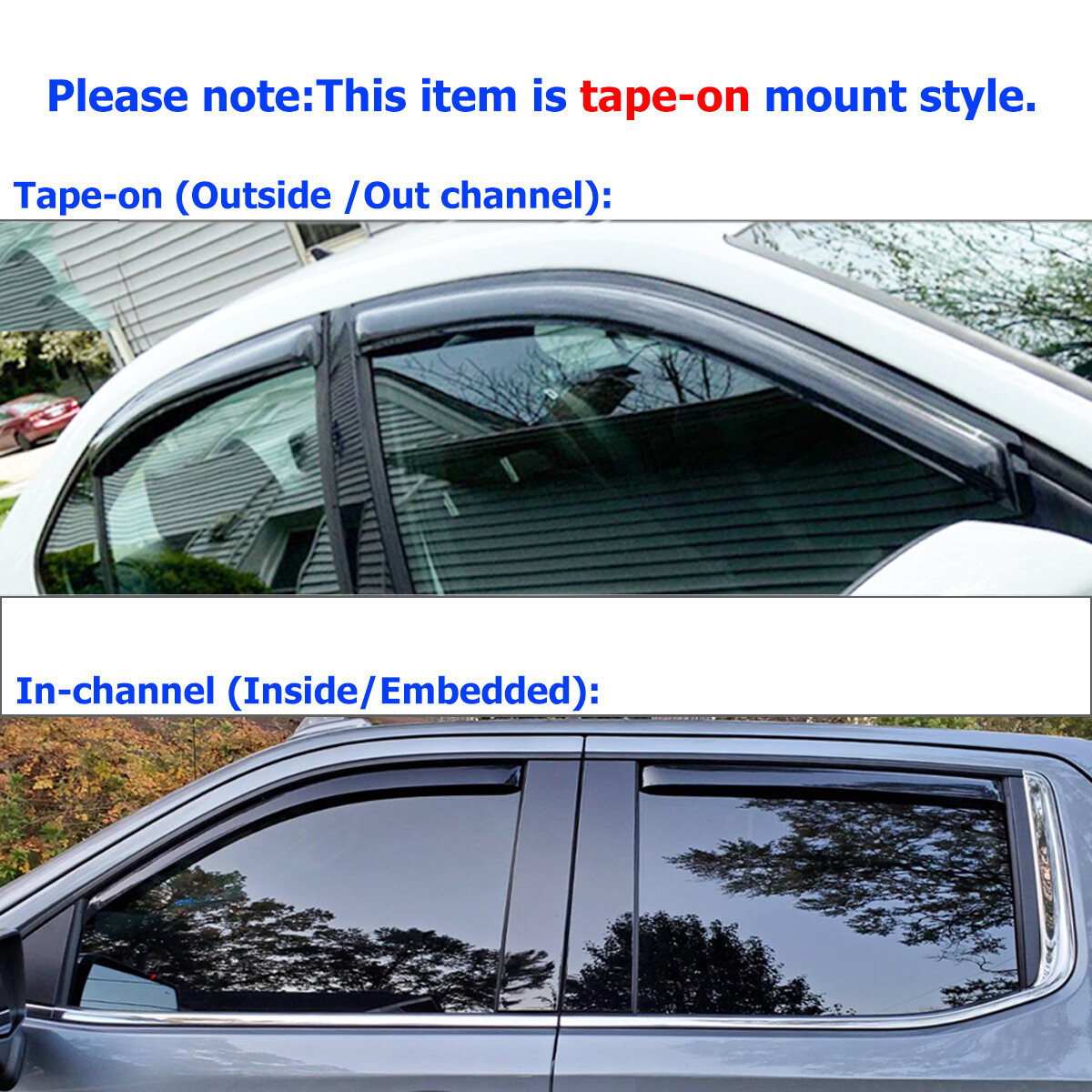 2PC Sun Rain Guard Window Visor Vent Shade for 1996-2025 Chevy Express ...