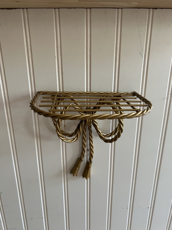 Vintage Gold Twisted Wire Bow Ribbon Wall Shelf Hollywood Regency ...