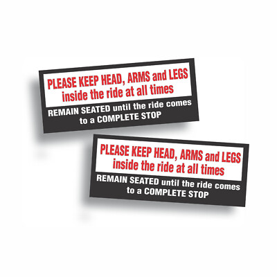 2X Amusement park Roller Coaster Ride Decal KEEP HEAD ARMS LEGS INSIDE ...