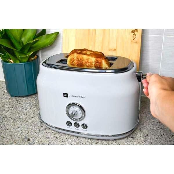 Culinary Chef 2 Slice Retro Toaster, White | Classic Compact Bread ...