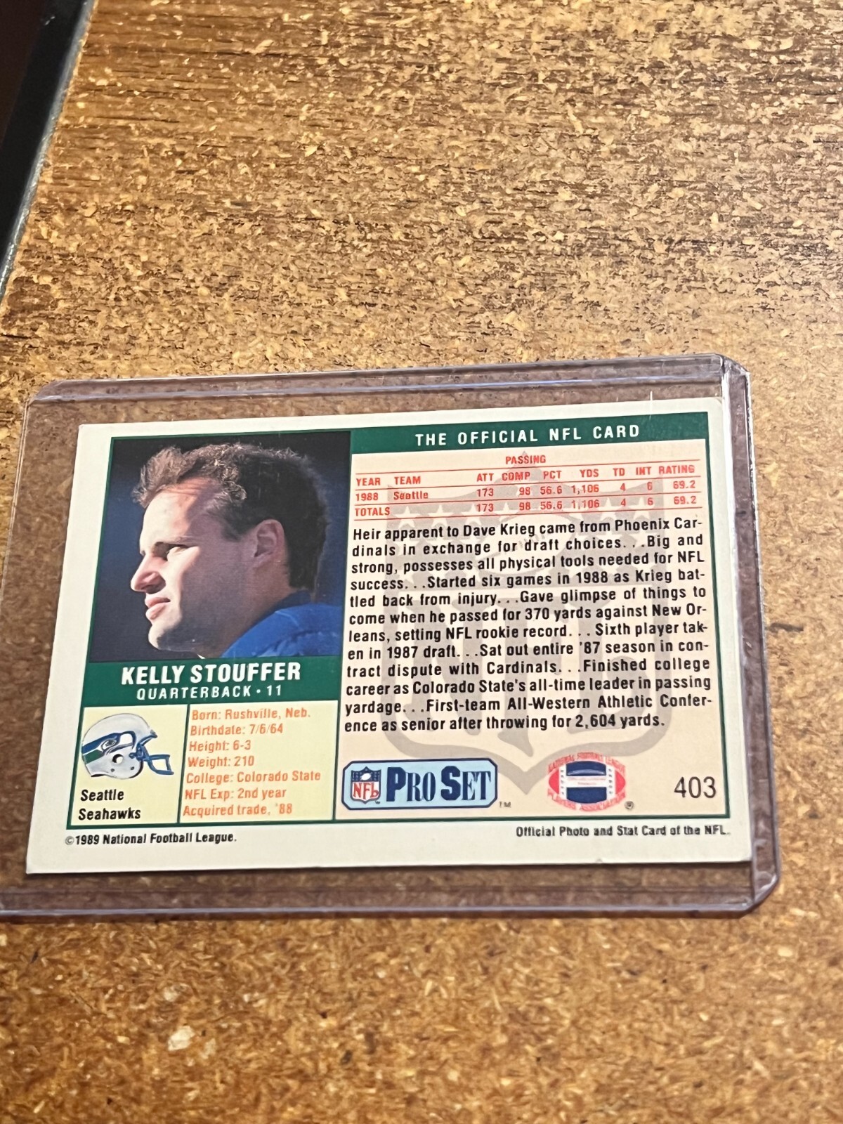 1989 Pro Set Football # 403 Kelly Stouffer | eBay