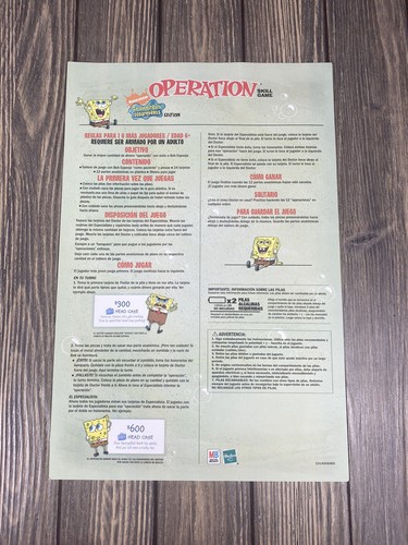 2007 Spongebob Squarepants Operation Replacement Piece Part Directions ...