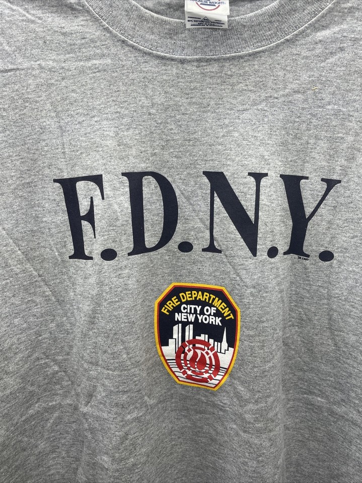 Gildan TShirt Mens Sz Medium Gray With Blue FDNY New York Fire Dept ...