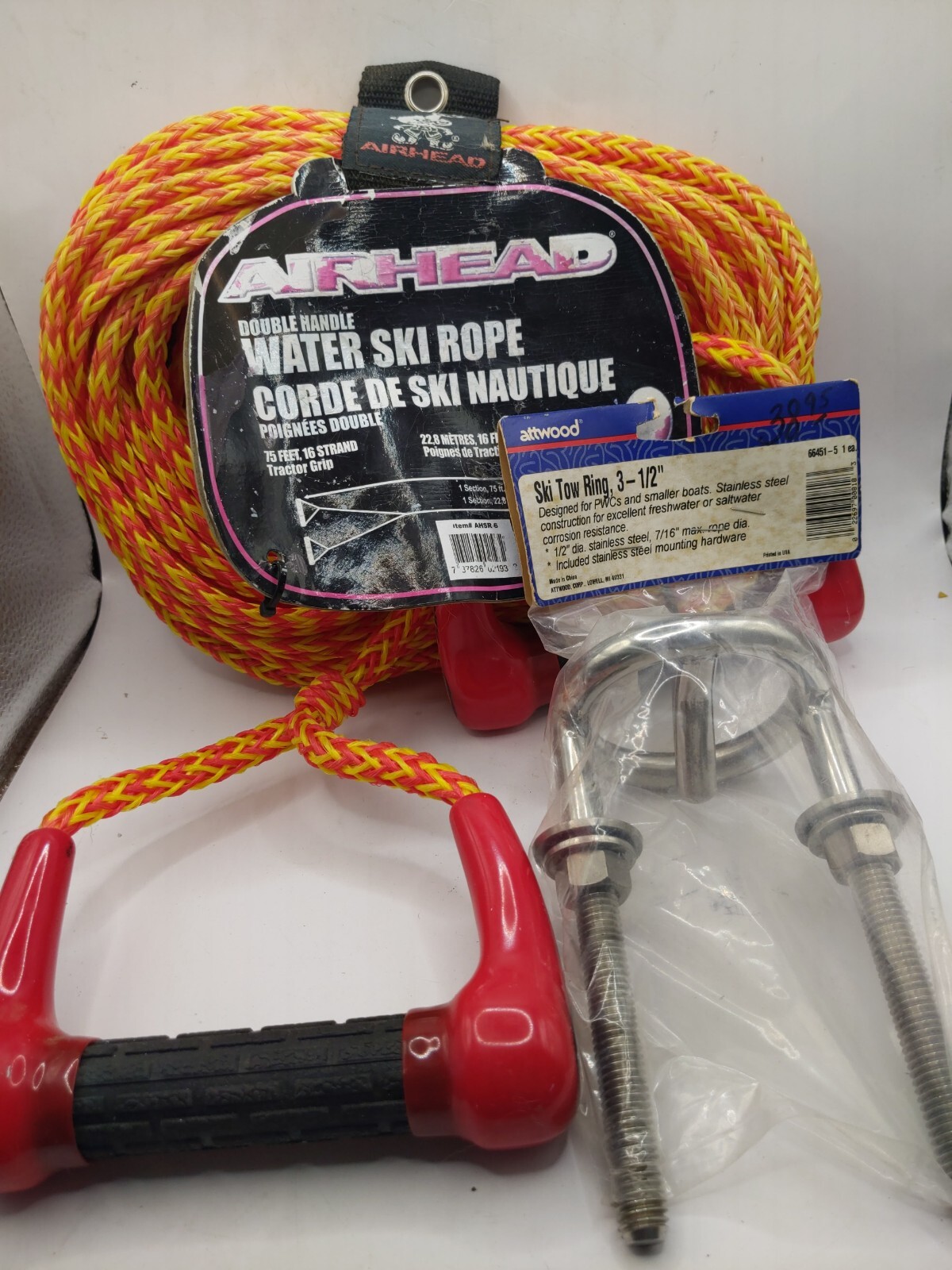 Airhead Double Handle Water Ski Rope, 1 Section, 75-Feet with Ski Tow ...