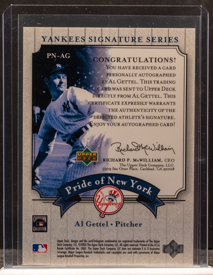 Al Gettel 2003 Upper Deck Yankees Signature Series Pride of New York ...