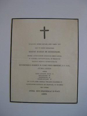 ORIGINAL 1935 DEATH NOTICE: ABBOT M EDMOND OBRECHT ABBEY OF GETHSEMANI ...