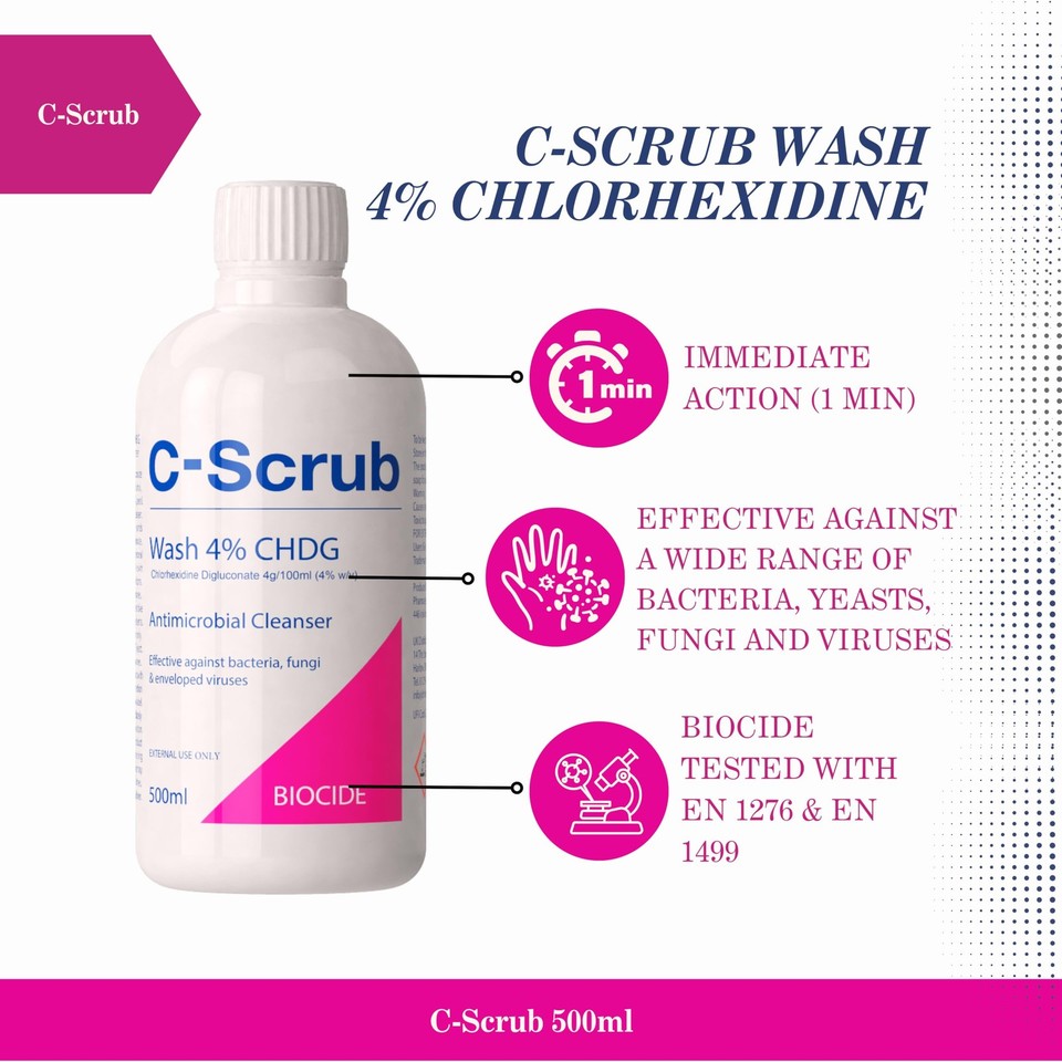 C Scrub Wash Chlorhexidine 4% w/v 500ml Anti Microbial Hand Skin ...