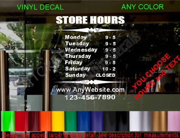 CUSTOM Store Hours Door DECAL Sign law firm medical office book library ...