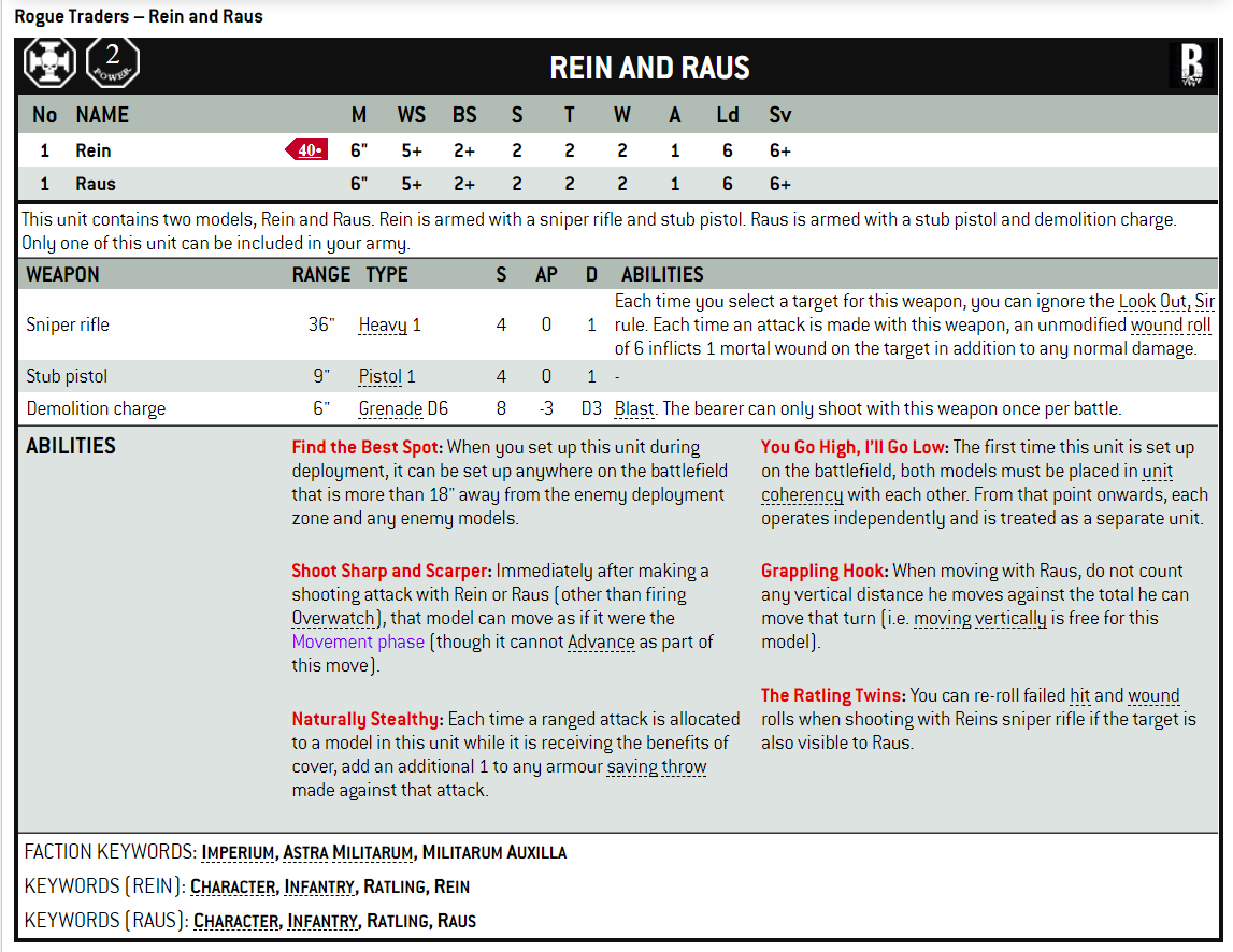 Rein & Raus Ratling Twins Blackstone Fortress Warhammer 40k - NoS (x2 ...