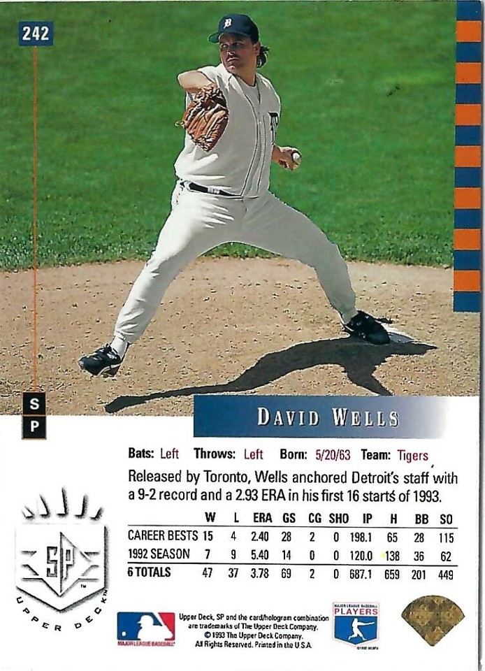 1993 Upper Deck SP David Wells -Detroit Tigers | eBay