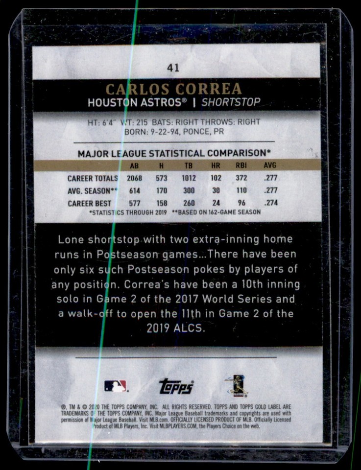 2020 TOPPS GOLD LABEL CLASS 1 BLACK CARLOS CORREA HOUSTON ASTROS #41 | eBay