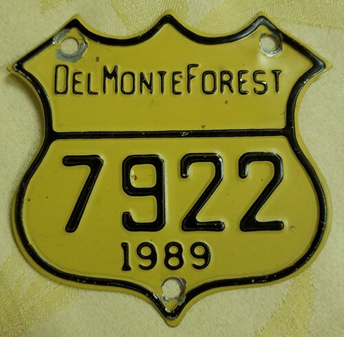 Vtg 1989 Del Monte Forest Metal Badge License Plate Gate Pass Pebble ...