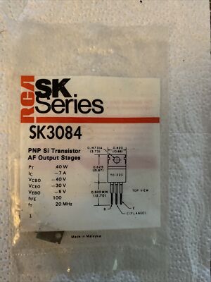 RCA SK3084 PNP Si Transistor 90V - AF Output Stages - SK Series - New ...