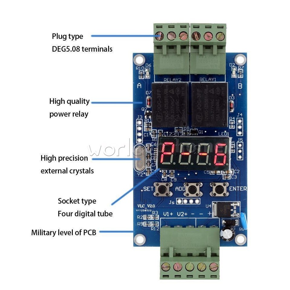 VLC3.0 DC 12V Dual Programmable Relay Control Board Delay Timer Clock ...