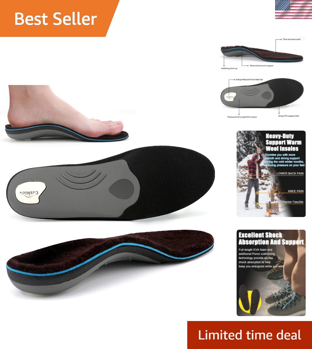 Supination Control Insoles with Warm Wool for Superior Comfort and ...