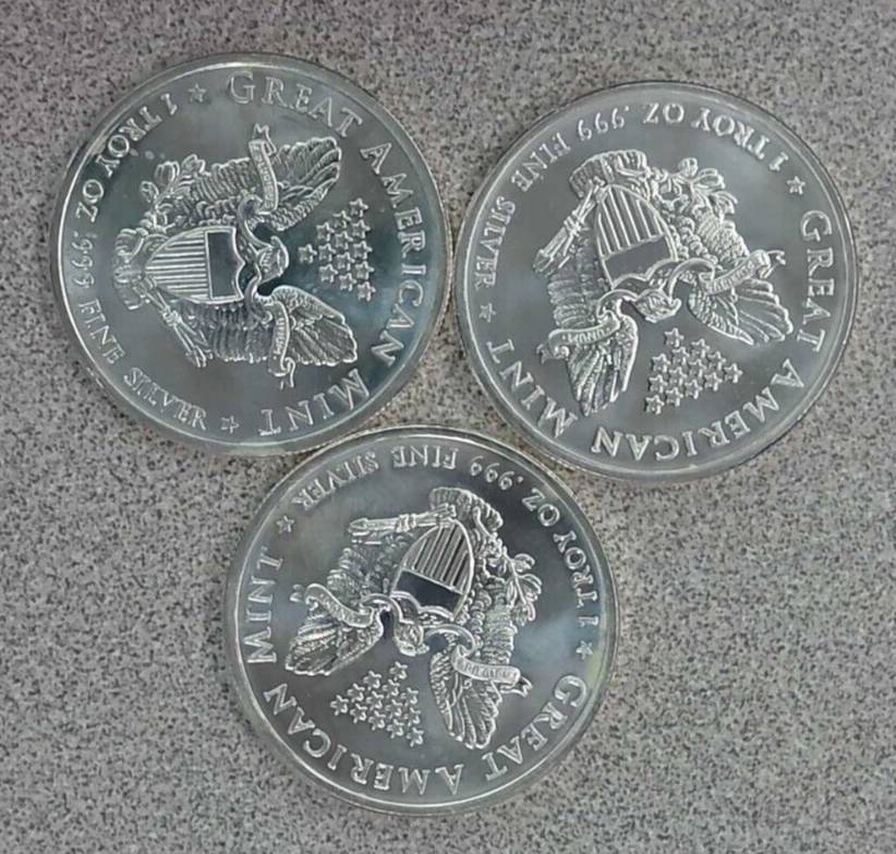 Lot of 3 .999 1 oz. Silver Generic Rounds Mercury Dime Style | eBay