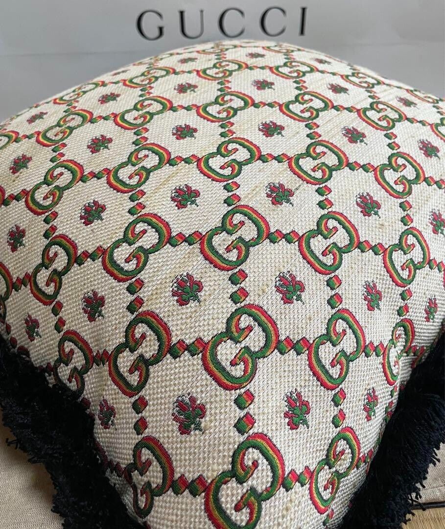 GUCCI GG Pattern Jaguard Square Cushion Brown Beige 17.7 GUCCI GG Pattern Jaguard Square Cushion Brown Beige 17.7