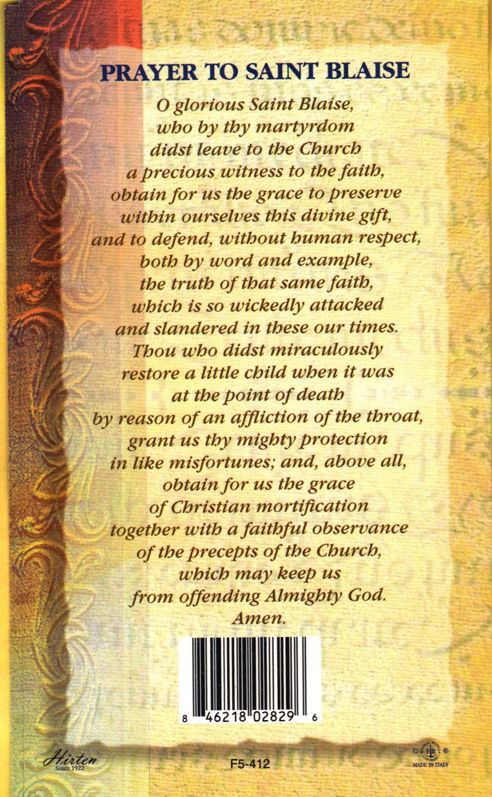 Saint St. Blaise - Biography, prayer, Feast Day, etc... Folder Card | eBay