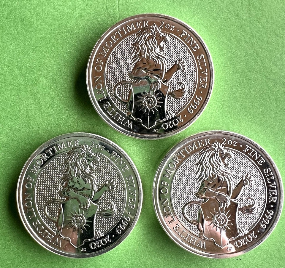3 X 2oz .999 Silver 2020 Queen's Beasts White Lion of Mortimer Bullion ...