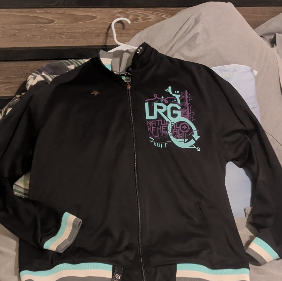 LRG Natural Renewal Program Black Aqua Graphic Track Jacket Mens Large ...