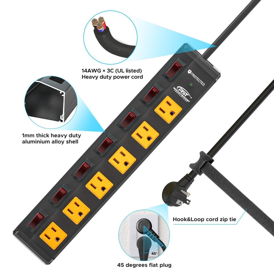 Power Strip Surge Protector with Safety Case 15A Power Strips with ...