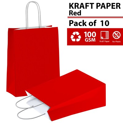 Red Paper Party Gift Bags with Handle Carrier Bag for Christmas ...