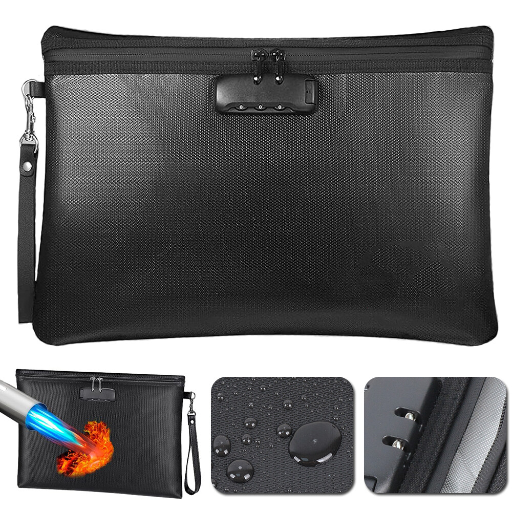 Large FireProof Document Bag with Lock Waterproof A4 Heat Insulated ...