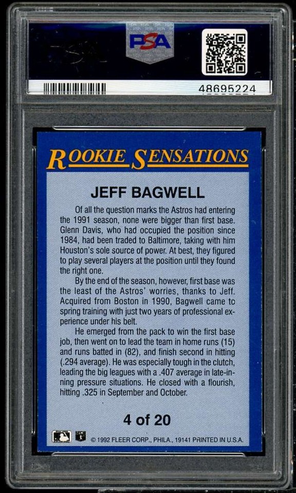Jeff Bagwell Card 1992 Fleer Rookie Sensations #4 PSA 8 | eBay