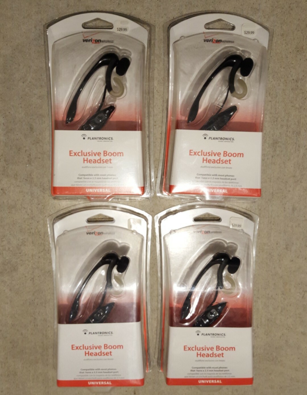 Lot of 4 Verizon Plantronics Exclusive Boom Headset Model MX250MCAE 2 ...