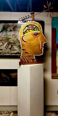 EXCELLENT VERY LARGE DUAL SIDED FLOOR SCULPTURE "MAN" BY DEWEY BLOCKSMA ...