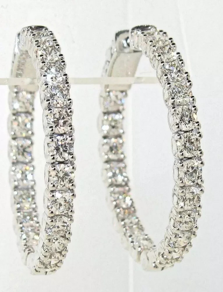 4.49CT. Round Diamond Inside Outside Set 14K White Gold Diamond Hoop Earrings | eBay