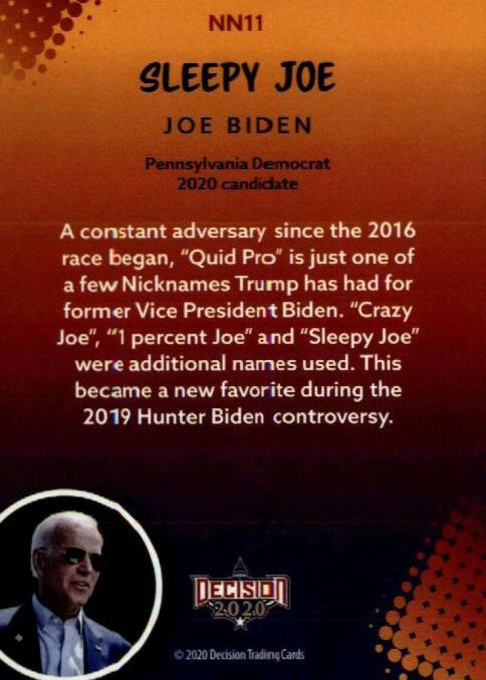 2020 Leaf Decision Trump Nicknames #NN11 Joe Biden (SLEEPY JOE) | eBay