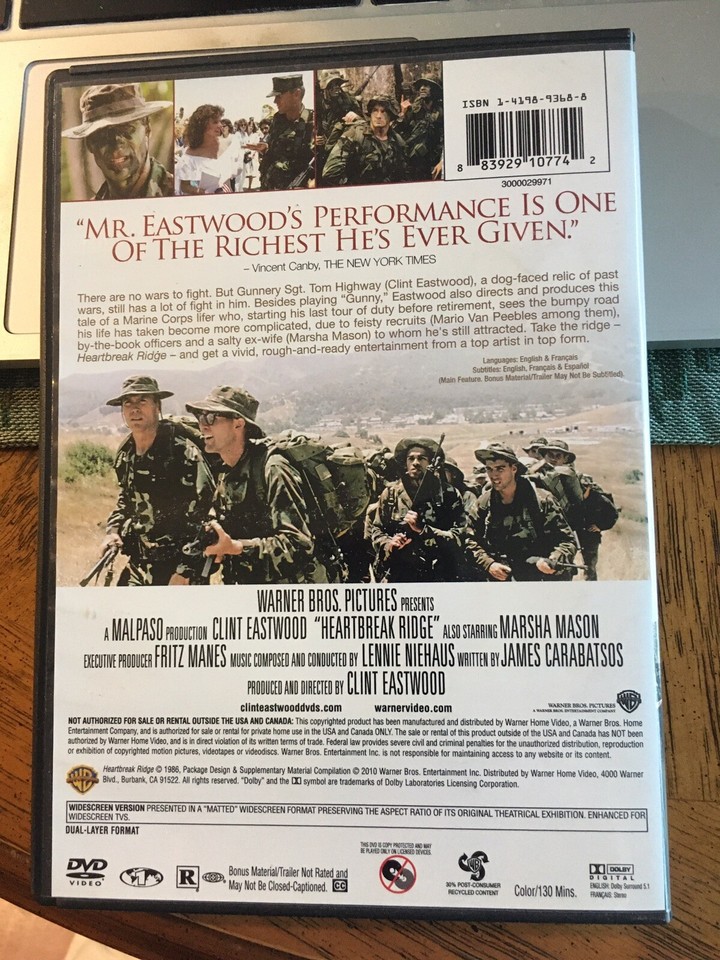 HEARTBREAK RIDGE - Clint Eastwood DVD 883929107742| eBay