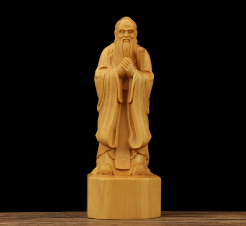 chinese folk Wood boxwood Hand carving figure: Confucius Kongzi Kong Zi ...
