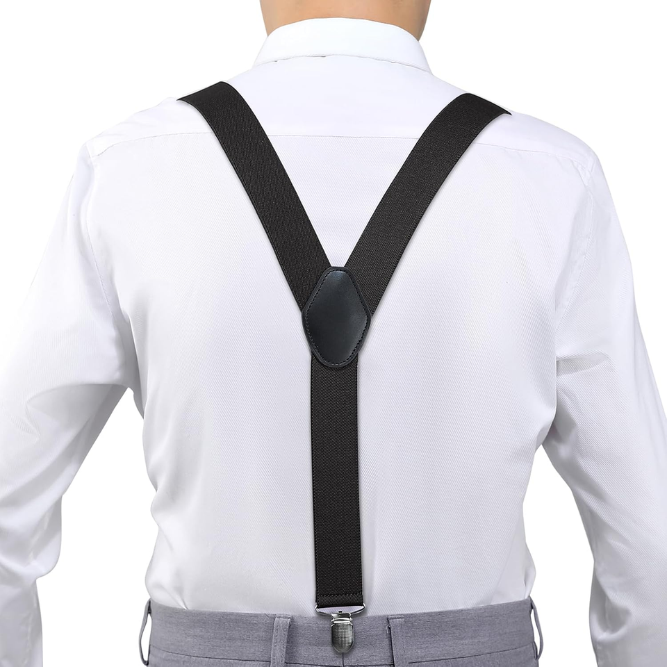 KOOELLE Suspenders for Men Heavy Duty Tuxedo Dress Pants 1.4 Inch Solid ...