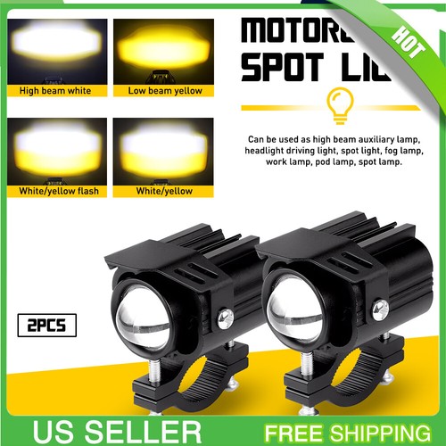 2X Motorcycle LED Spotlight Headlight Driving Auxiliary Fog Lamps White ...