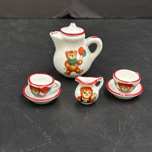 Vintage Miniature Yea Set Teddy Bear Ceramic Pitcher Cups Saucers Milk ...