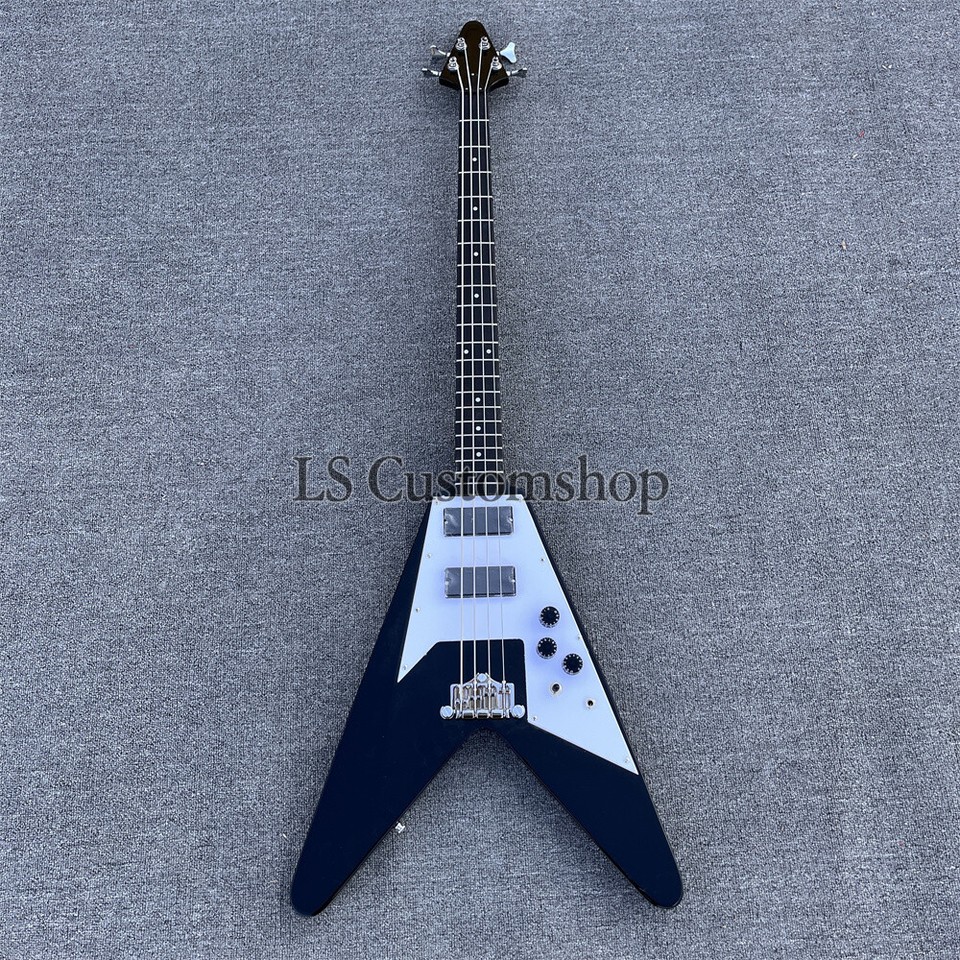 Custom Shop 4 String Flying v Electric Bass Guitar Solid Body HH Pickup ...