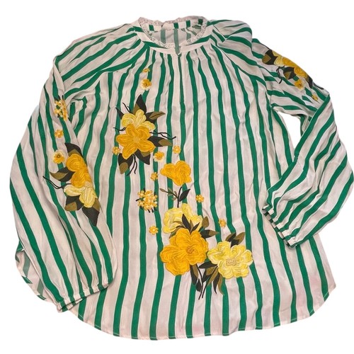 Anthropologie Akemi + Kin Manuela Floral Embroidered Green Stripes ...